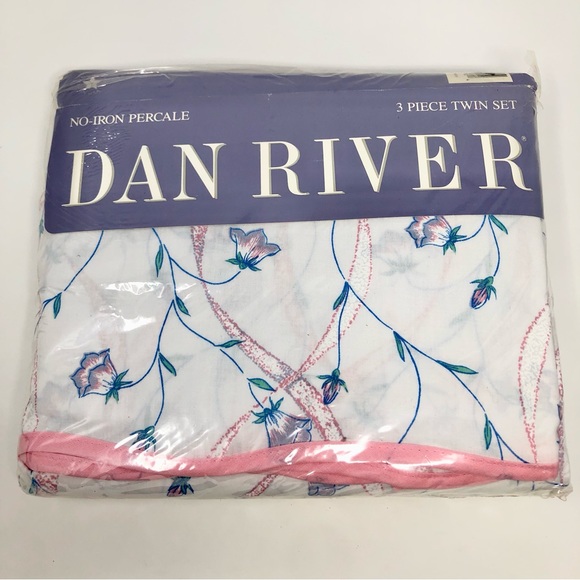 Vintage | Bedding | Dan River Ribbon Sonnet Twin No Iron Percale 3 Pc Sheet Set White W Pink ...